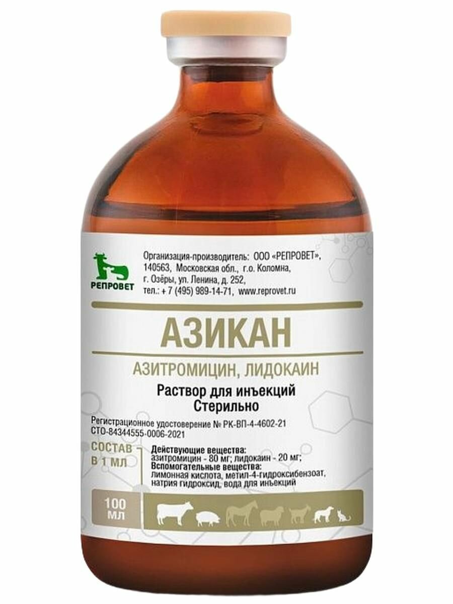 Азикан антибактериальный препарат широкого спектра действия, для собак и кошек, 100 мл — фото 1
