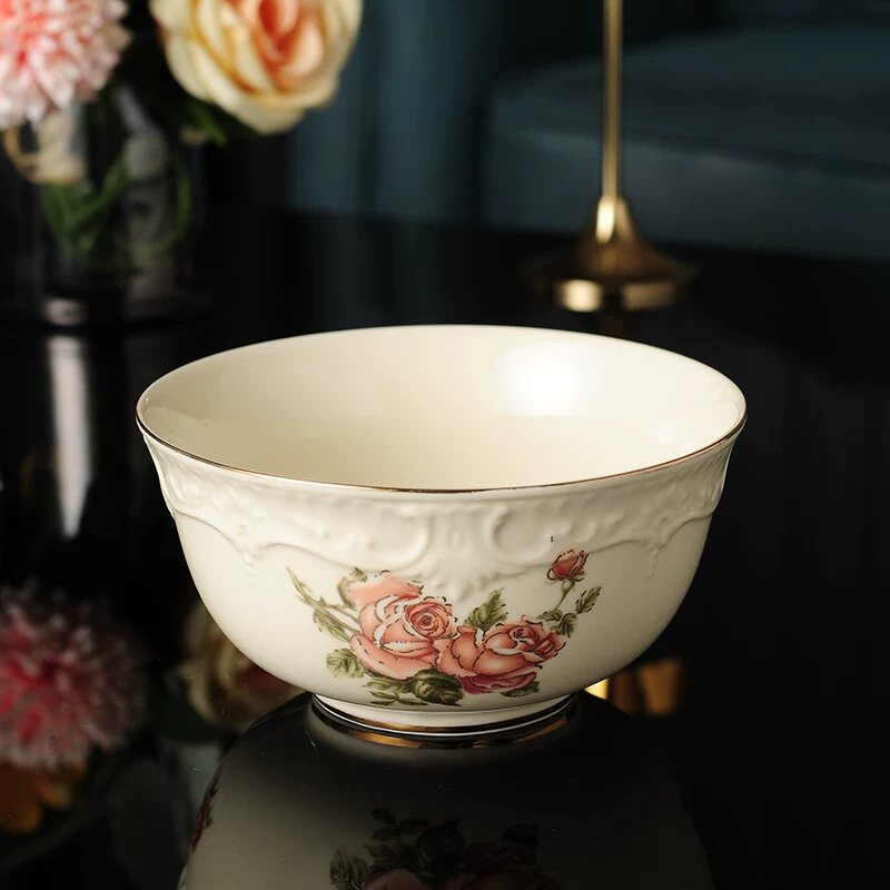 Китайская фарфоровая миска для лапши Queen Rose с розовым узором, элегантный традиционный дизайн, одна штука