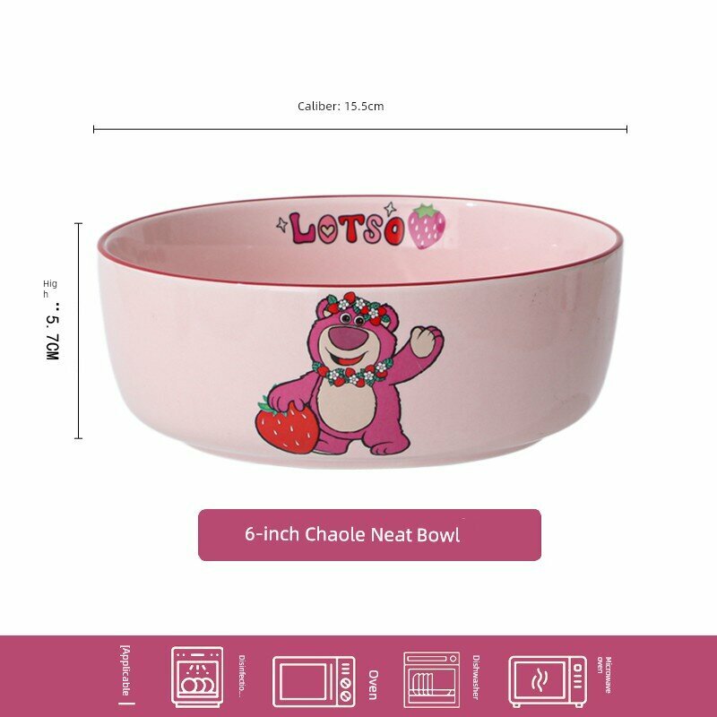Набор посуды Disney с персонажем Лотсо: милые керамические тарелки, миски для риса, супа и лапши. Клубничный мишка -