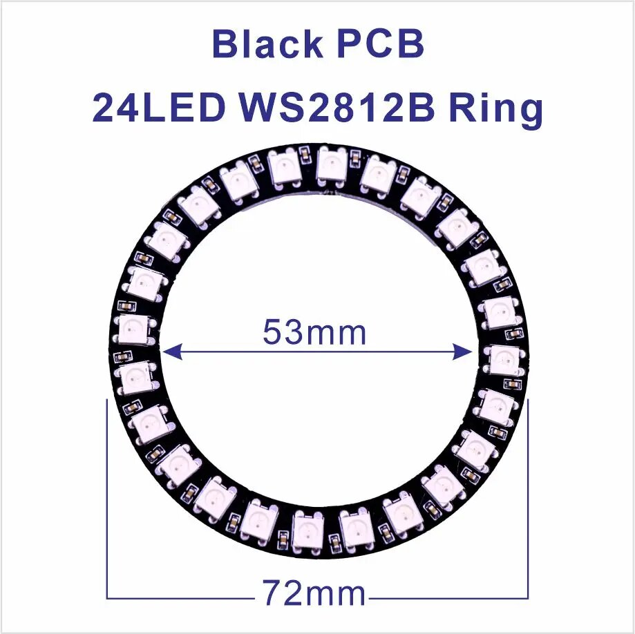 24 LED WS2812B кольцо, черный PCB