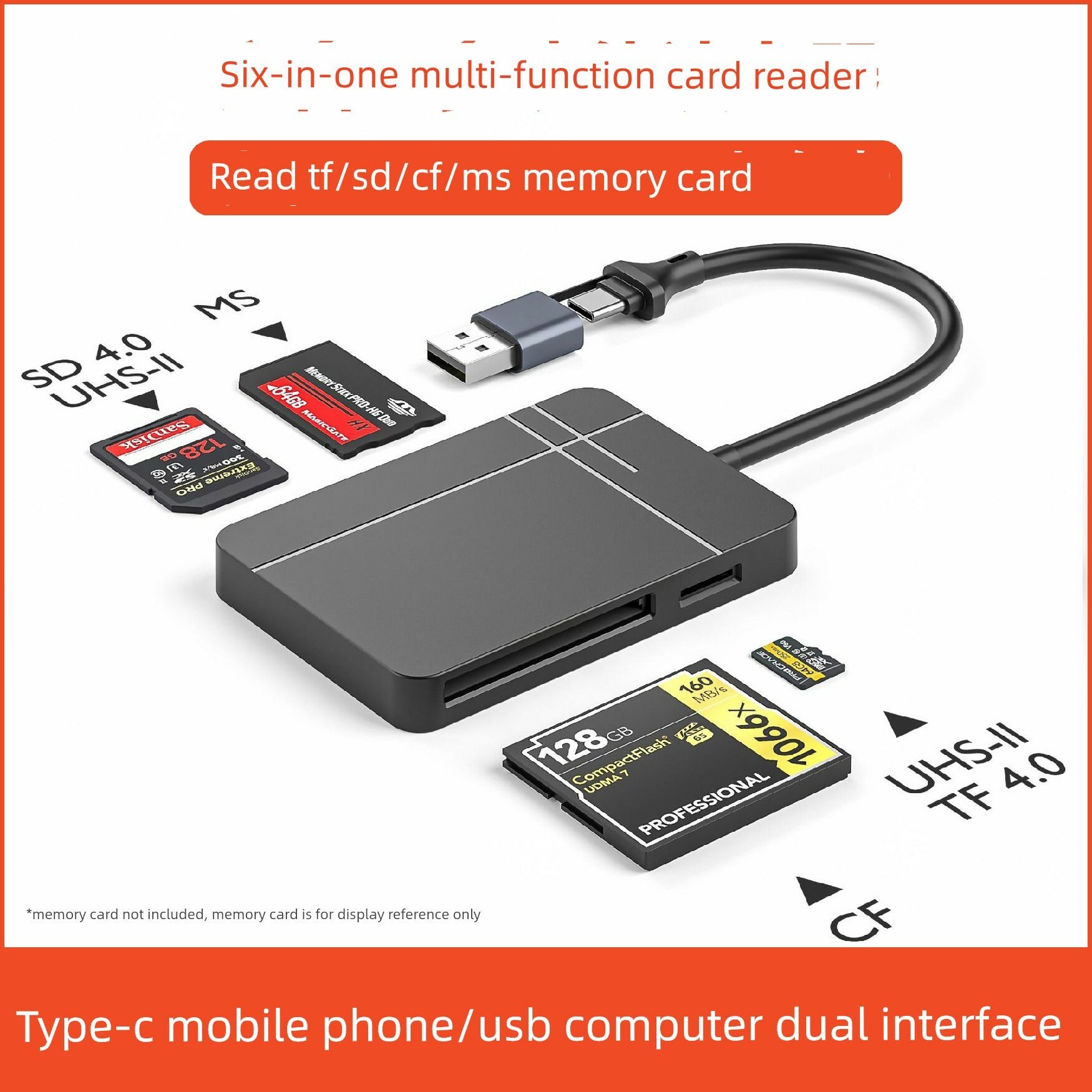 USB 3.1 Type-C картридер для TF/SD/CF/MS карт, совместимый с компьютерами и телефонами