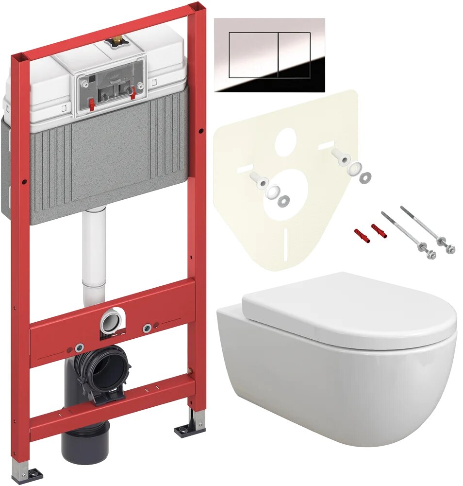 Комплект 3 в 1 Унитаз подвесной BOCCHI V-Tondo 1416-001-0129 белый глянцевый / Сиденье A0301-001 с микролифтом / Инсталляция с кнопкой TECE Now 9400412 цвет хром