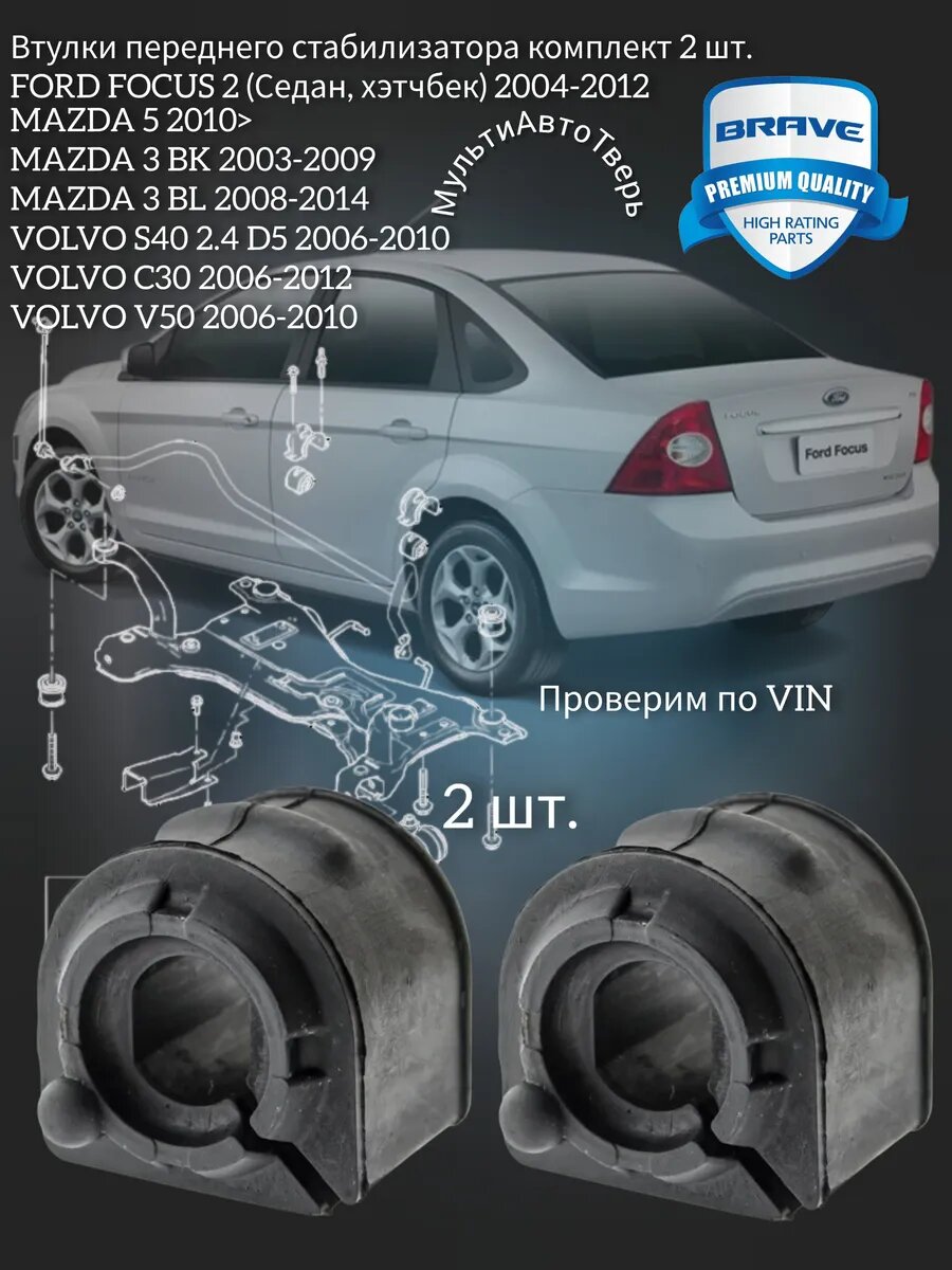 Втулки переднего стабилизатора 2 шт. FOCUS 2 MAZDA 3 VOLVO