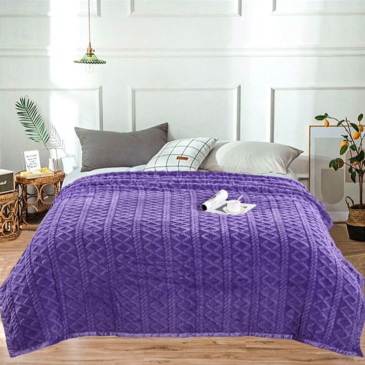 Плед двусторонний фактурный велсофт "Геометрия фиолетовый", покрывало фактурное толстое плотное