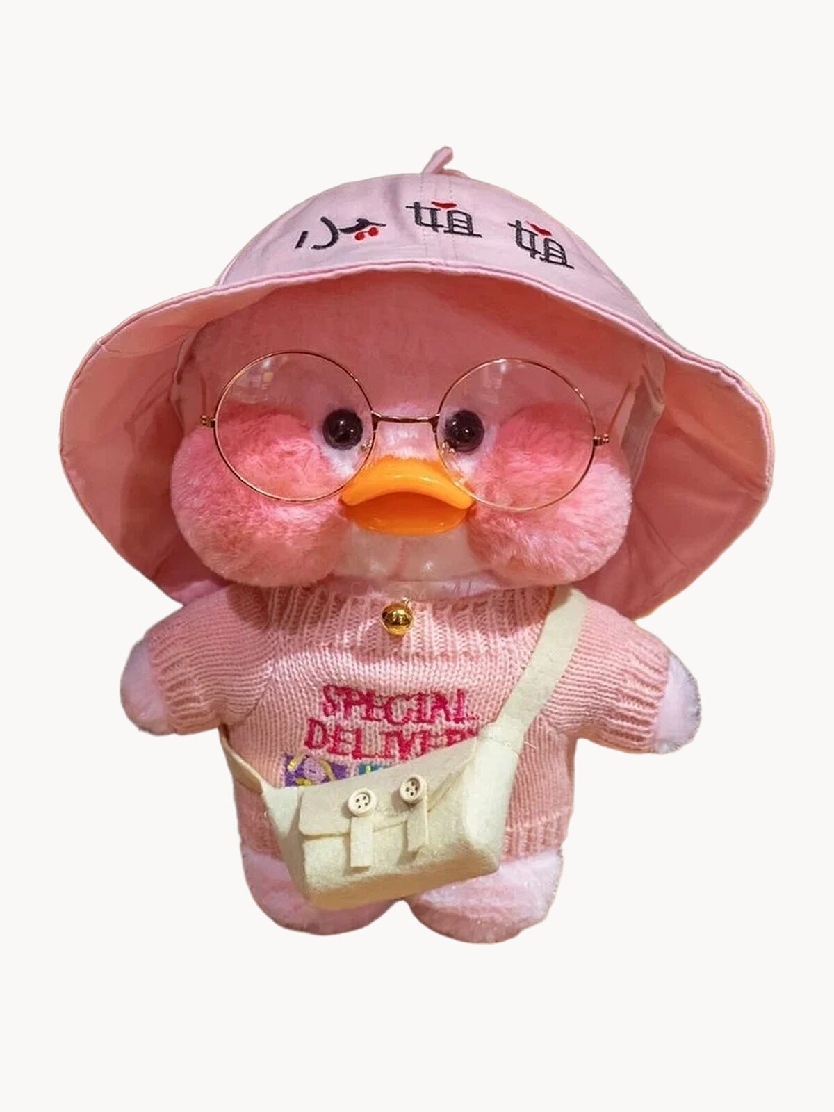 Мягкая игрушка Утка Lalafanfan в случайном комплекте одежды, розовый