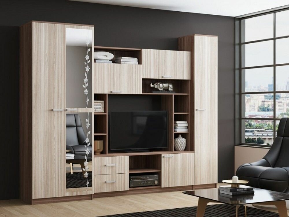 Гостиная Флора-4 ЛДСП ясень шимо светлый/ ясень шимо темный (Регион 058)