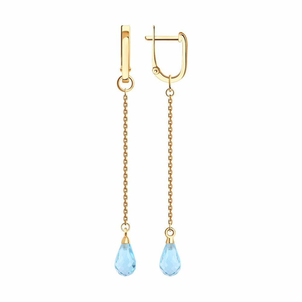 Серьги, красное золото, 585 проба, топаз