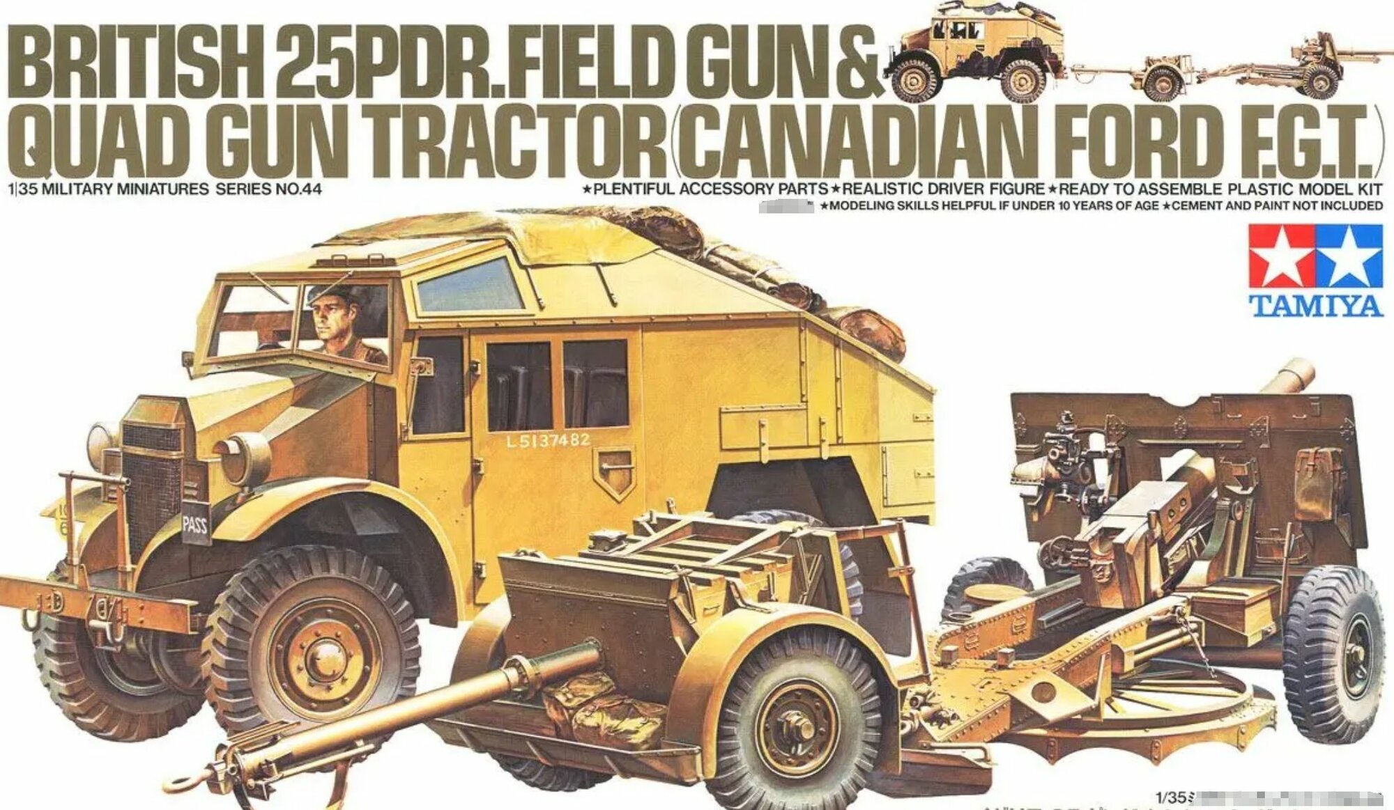 Tamiya 35044 1/35 Британский трейлер и 25-фунтовая полевая пушка, сборная масштабная модель для диорам, коллекционирования и хобби-моделирования