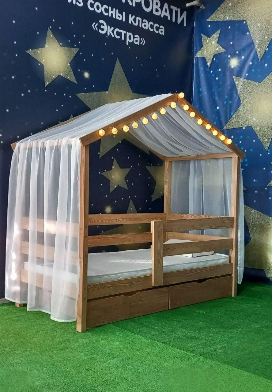 Детская кровать Домик 180*90 из массива сосны, цвет Дуб