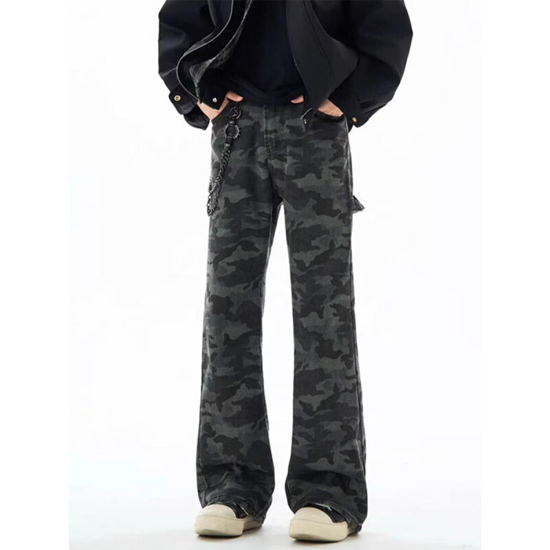 JYL Джинсы Стрейт Камуфляж Пэч Высокий Улица Деним, Размер_2XL