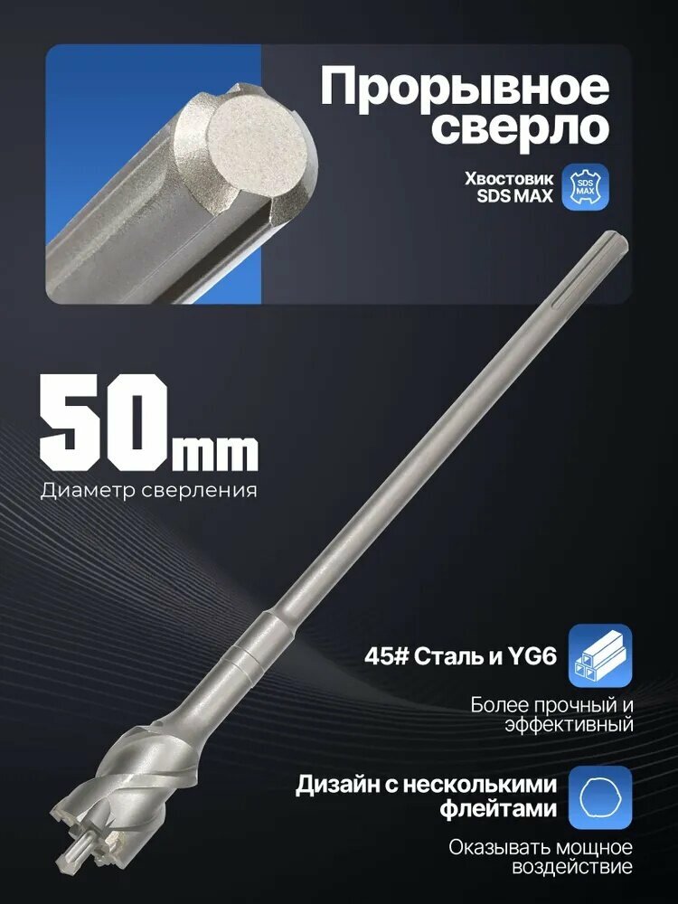 Бур SDS MAX 50mmх500mm по бетону проломный резолюкс