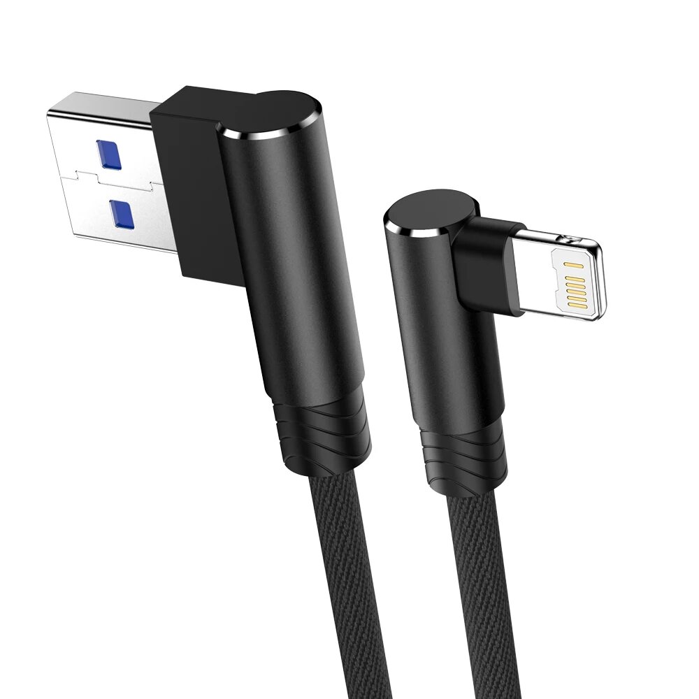 90-градусный USB-кабель для быстрой зарядки для iPhone 14 13 12 11 Pro Max XS XR Черный, 1 м, черный