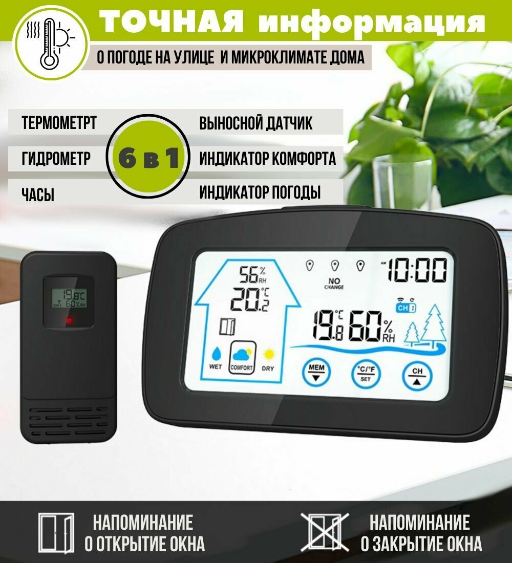 Метеостанция электронная Good Ideas, термометр гигрометр с выносным датчиком, черная
