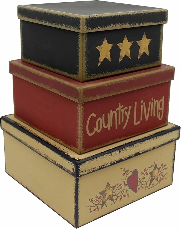 CVHOMEDECO. Квадратные картонные коробки для фотографий и воспоминаний в стиле фермерского дома, большие 9 х 9 х 4-1/2 дюйма. Набор из 3 предметов.