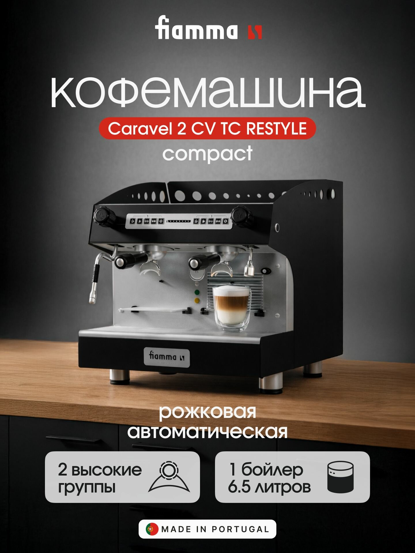 Кофемашина профессиональная рожковая Fiamma Caravel 2 CV Compact TC R автоматическая