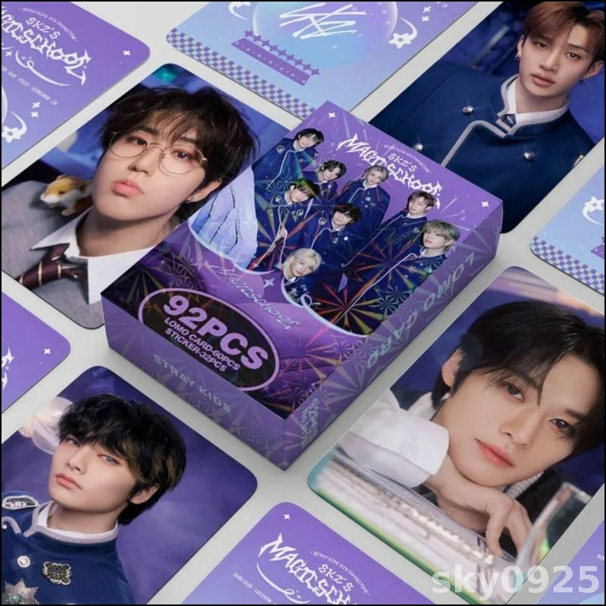 Коллекционные карточки SKZ'S MAGIC SCHOOL от STRAY KIDS, набор из 92 штук (60 карт + 32 стикера), глянцевая фотобумага,
