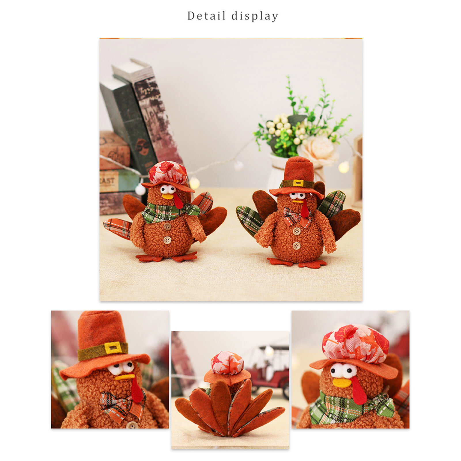 Thanksgiving LED Turkey Doll с батарейным освещением, декор для стола, украшение для дома, рукодельный проект, Type 1, Type 2, Многоцветный, ткань, пластик, электронные компоненты, форма индюшка, батарейки 3*AG13 (входят в комплект), для дома, ресторана,