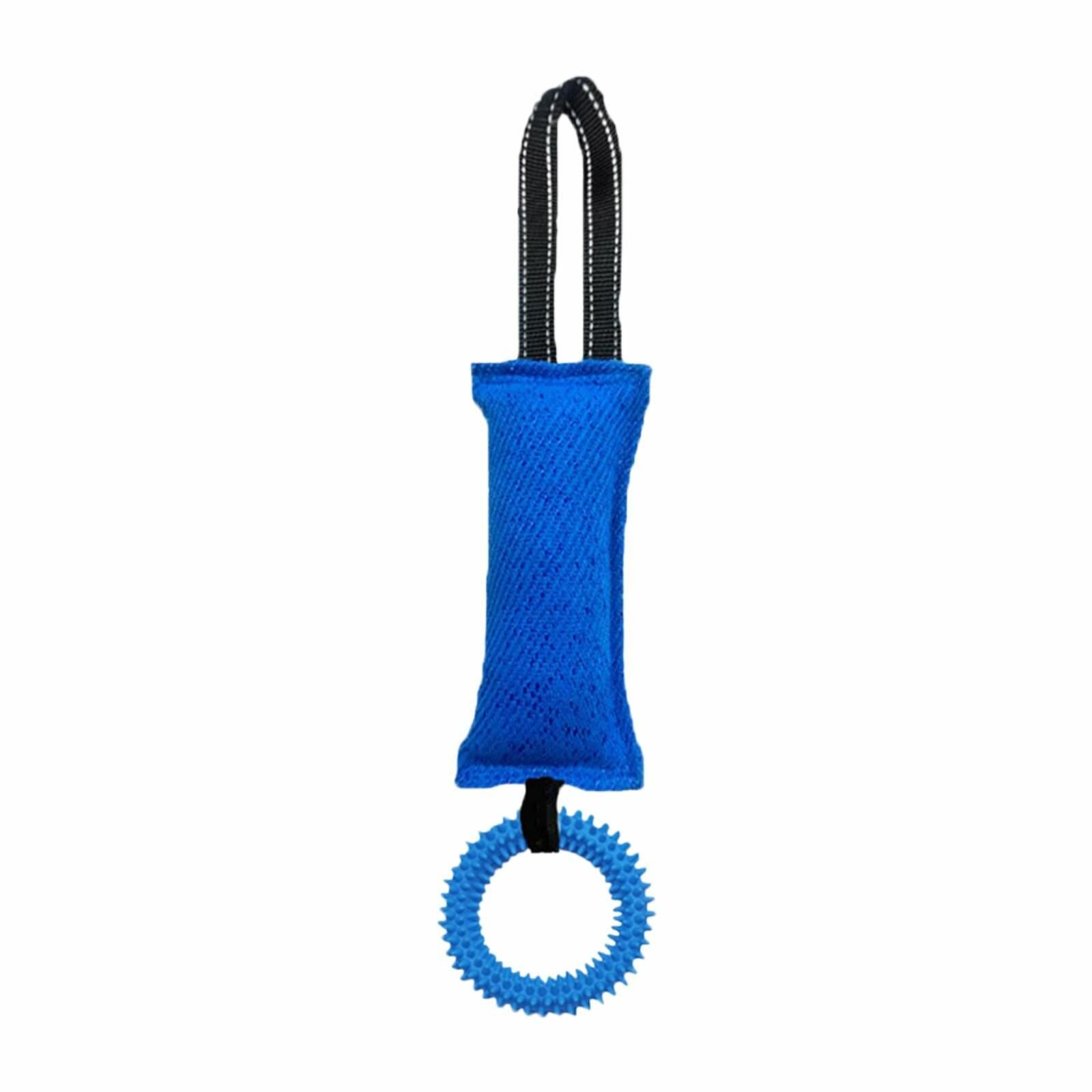 Игрушка-перетяжка для собак прочная, синяя, 42 см, с двумя ручками для дрессировки щенков и взрослых питомцев.