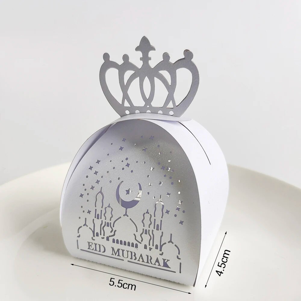 10 шт. Подарочная коробка для Рамадана Ид Мубарак Коробка конфет Золотой Белый Ид Упаковка для детей Подарок Украшение Рамадана 2026 Мусульманская исламская вечеринка