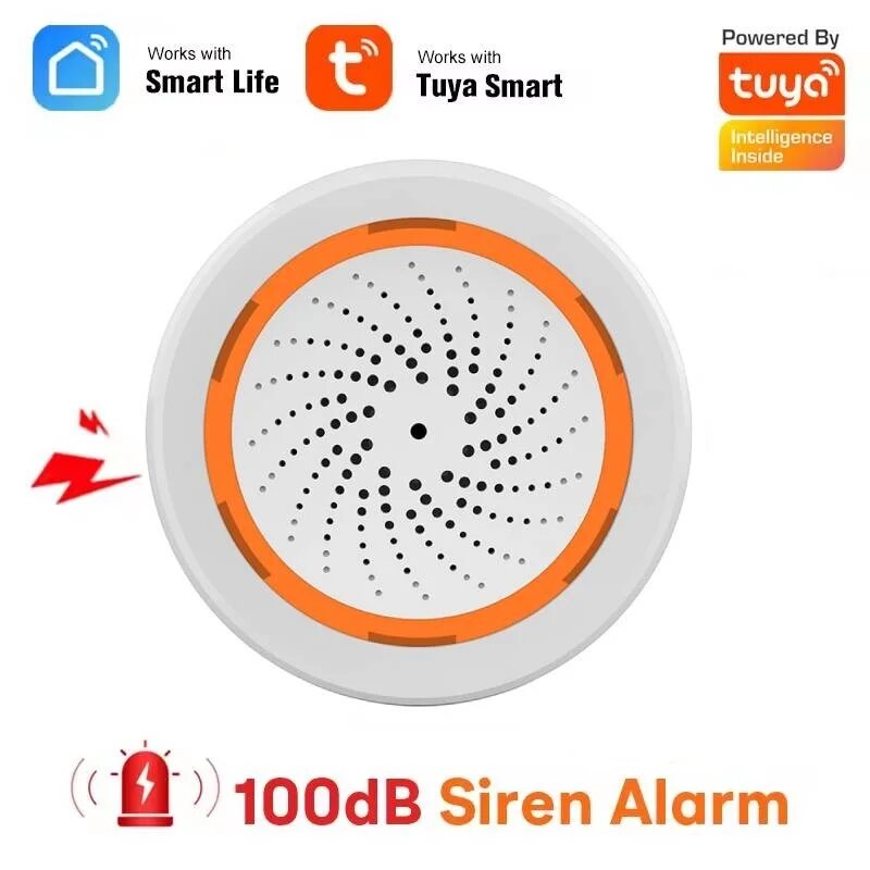 Умная сирена Tuya ZigBee, звуковой и световой датчик сирены, 90 дБ, приложение Smart Life Siren, дистанционное управление, домашняя охранная сигнализация — фото 1