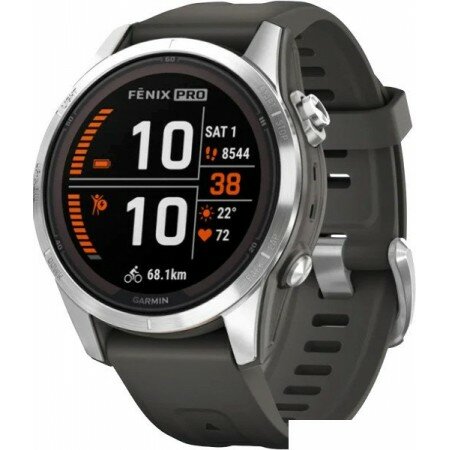 Умные часы Garmin Fenix 7S Pro Solar (серебро/графит), синхронизация с Android/iOS, экран TFT 1.2"