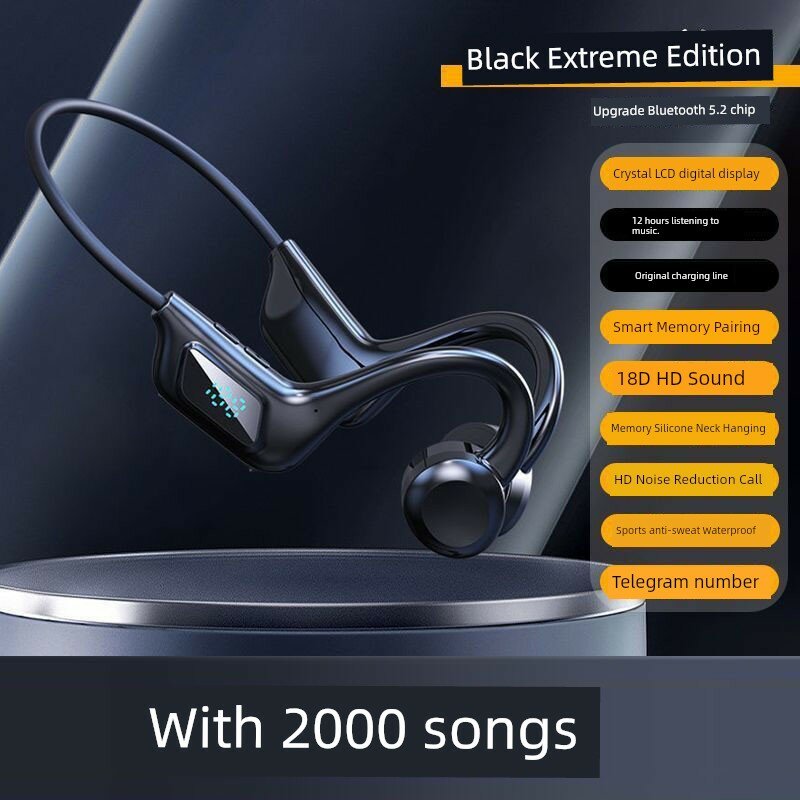 Костно-проводные беспроводные наушники Bluetooth с картой памяти 4 ГБ, 2000 песен, новая модель 2023 для спорта и бега