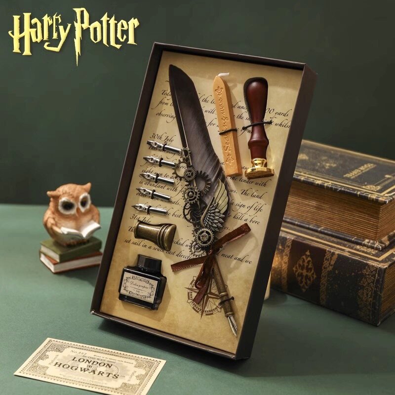 Набор подарочных ручек Magic Academy Retro Mechanical Feather Fountain Pen, набор перьевых ручек в стиле стимпанк с золотыми блестками
