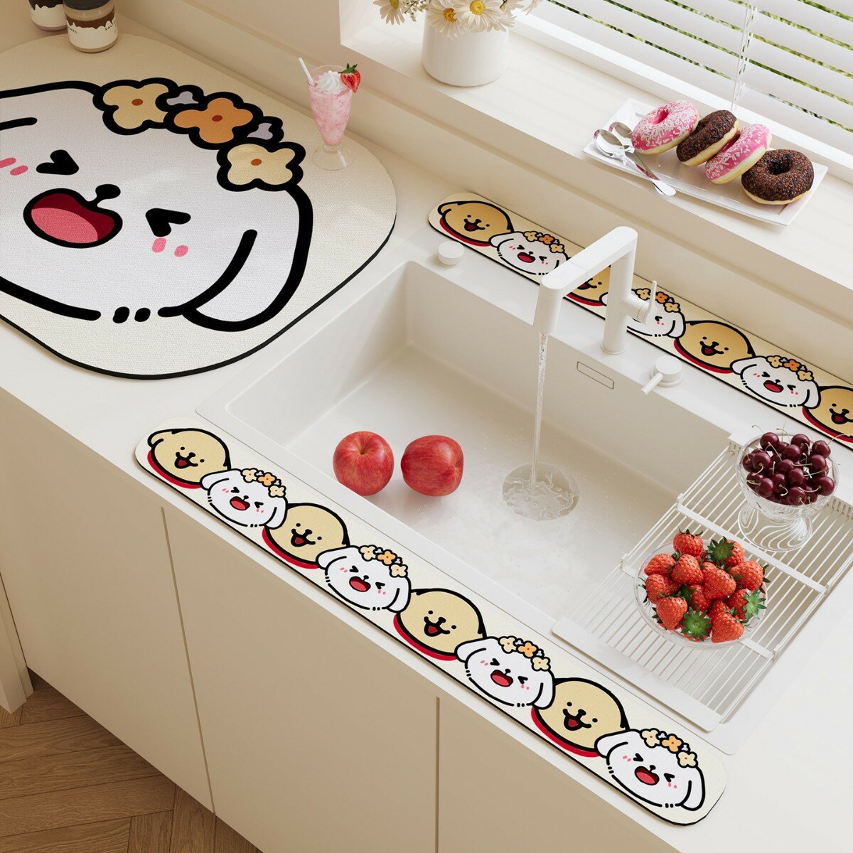 Коврик для кухонного смесителя с мультяшным дизайном, милый стиль, коврик для слива в ванной, из диатомитовой земли, защитный коврик для раковины, впитывающий коврик