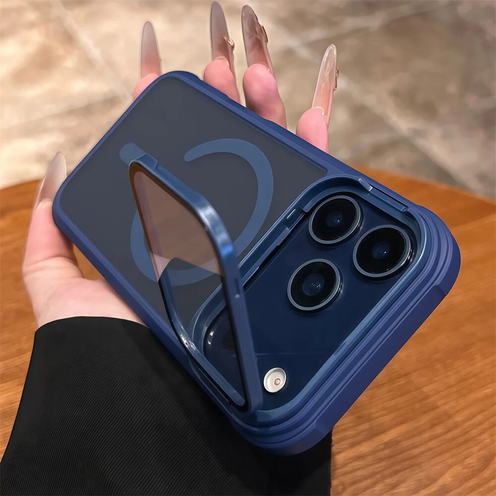 Откидная подставка с полным объективом для Magsafe Armor, iPhone17 Про Макс, Синий, Navy Blue