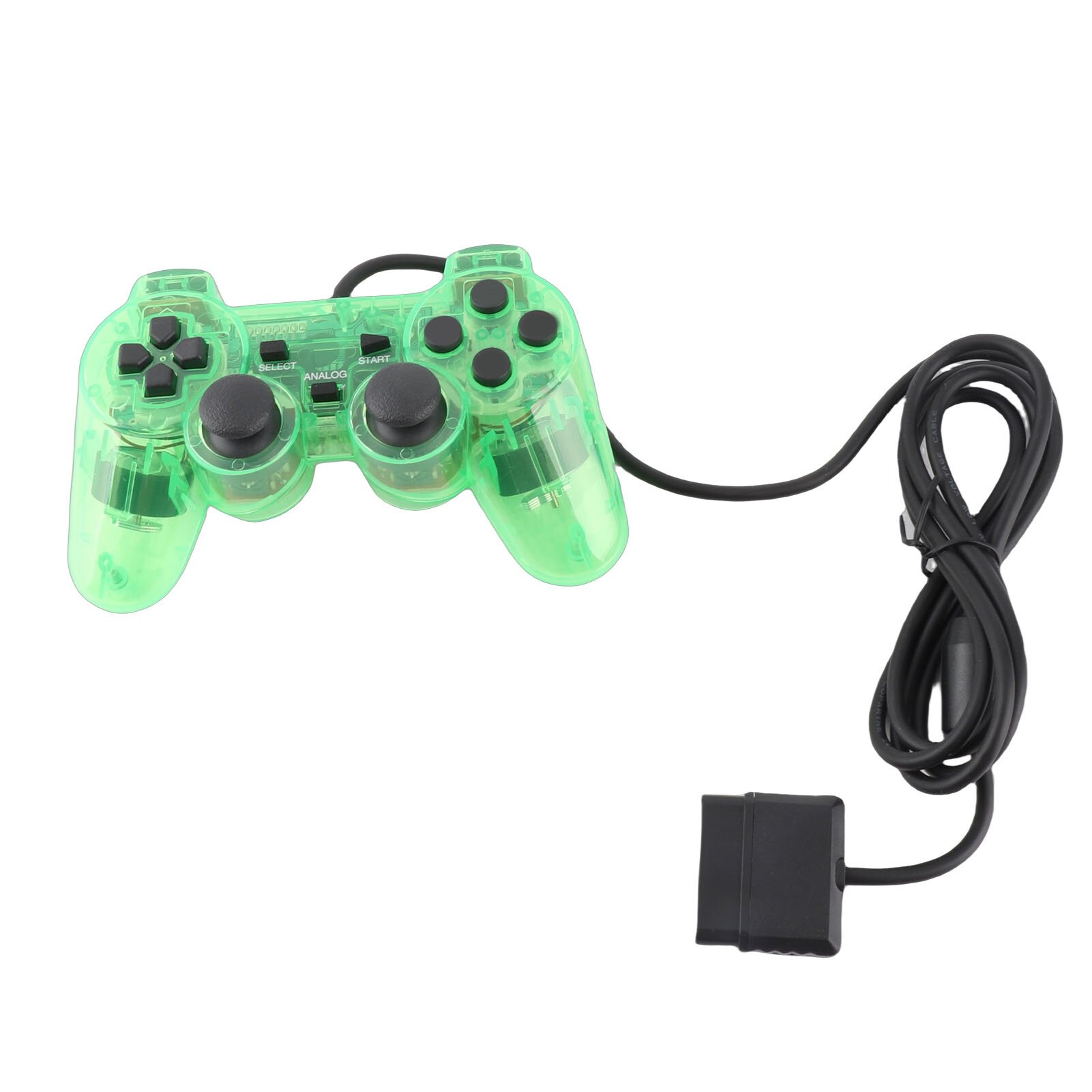 Проводной игровой контроллер для PS2 Удобная ручка Прочный проводной двойной вибрации Прозрачный геймпад Зеленый