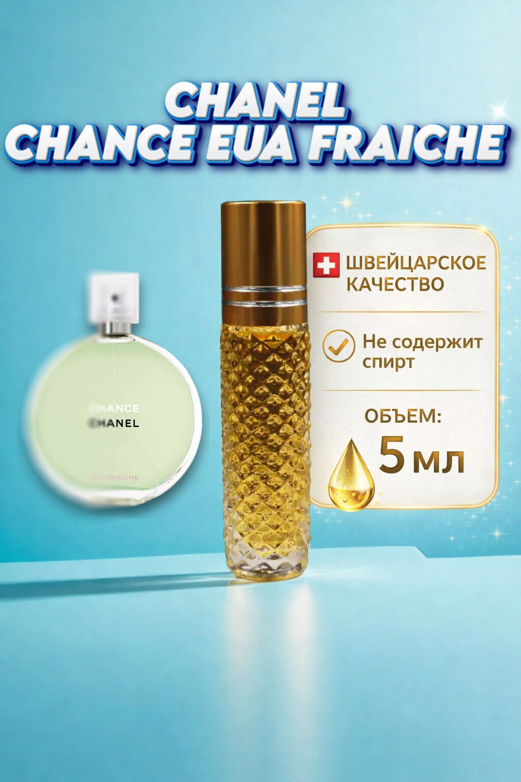 Масляные духи по мотивам Chance Eau Fraiche. Шанель Шанс Фреш. Флакон-роллер 5 мл, Швейцария.