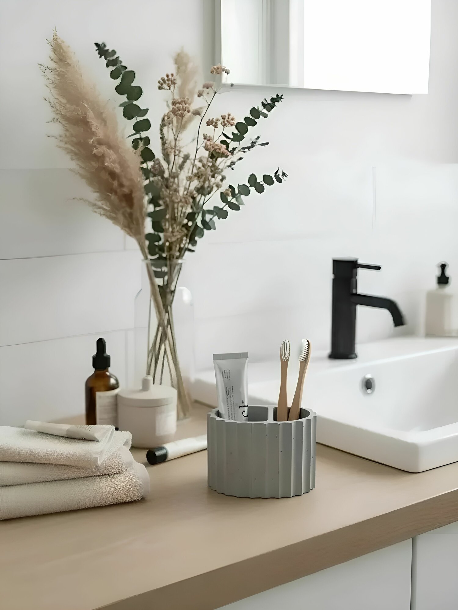 Стакан для зубных щёток, стакан для ванной,13х9 см, серый бетон