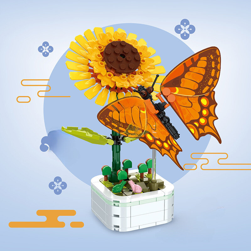 Building Blocks Flower Blocks совместимые с Lego Building Blocks горшок с растением пазл собранные насекомые бабочка ландшафтные украшения подарки 103F(F3 бабочка-махаон горшок [цветная коробка] -137г)