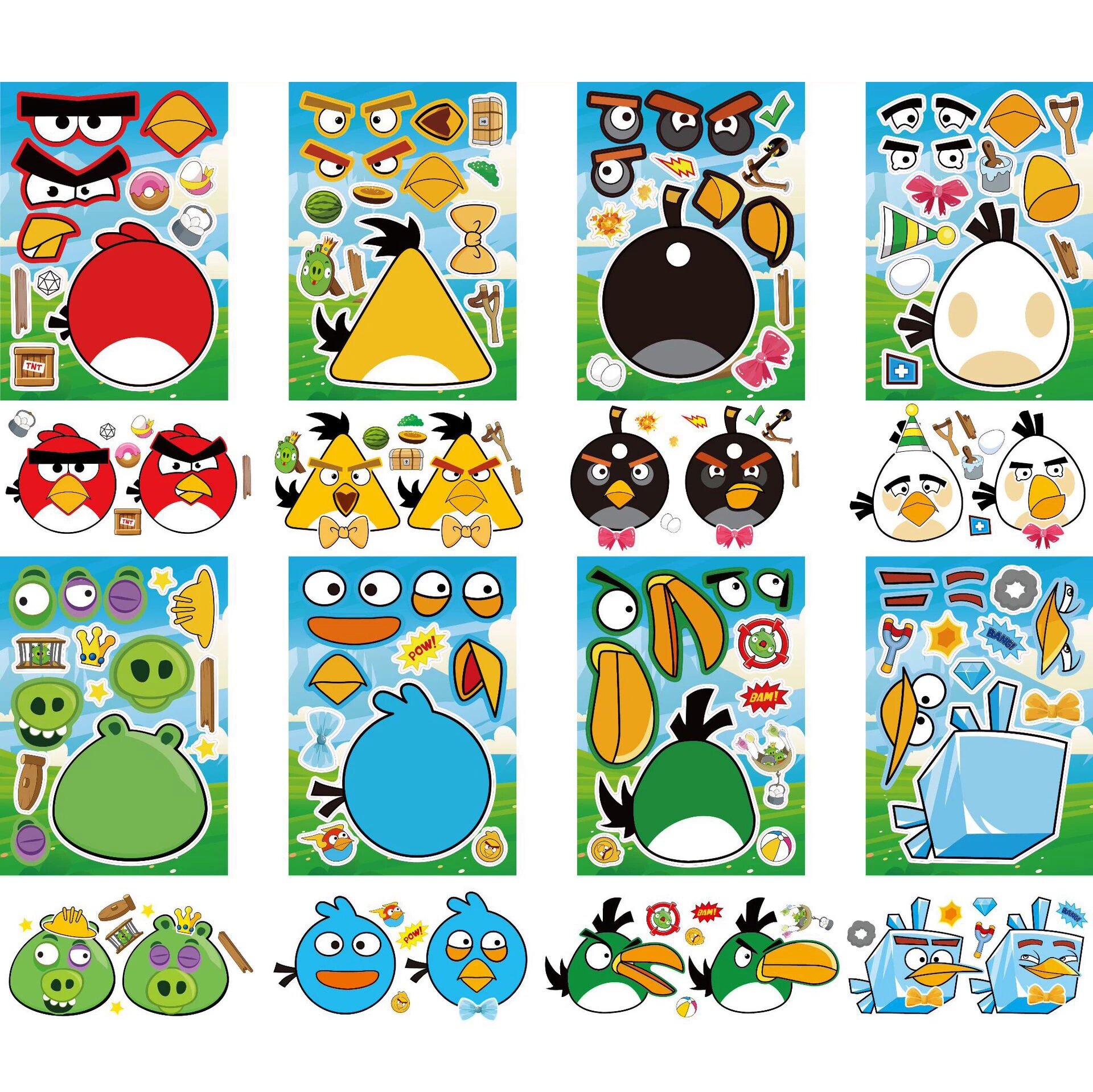 Angry Birds Стикеры для декора праздника 16 листов DIY подарок к Дню рождения для детей обучающая головоломка игрушка