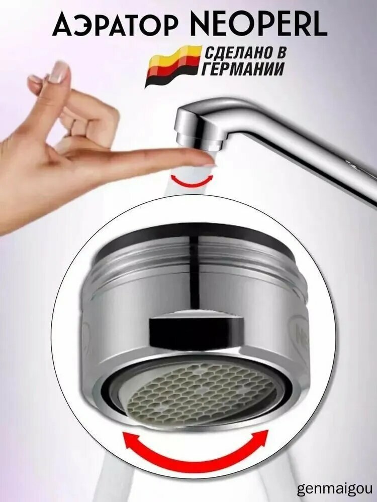 Аэратор для смесителя NEOPERL PERLATOR, наружная резьба 24*1, шарнир, 8л/мин, латунь-100 шт.