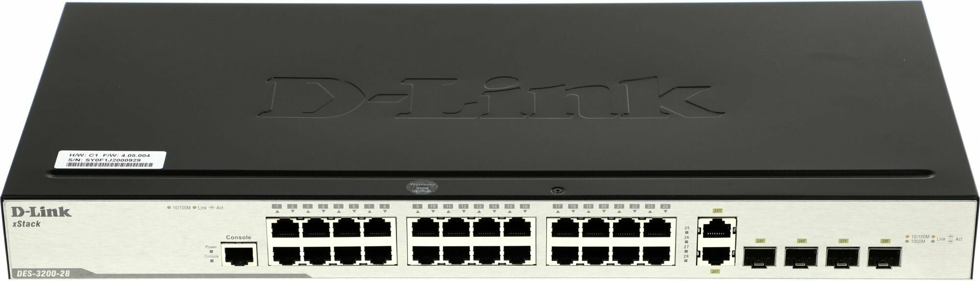 Коммутатор D-Link DES-3200-28/C1A Управляемый L2 коммутатор с 24 портами 10/100Base-TX, 2 портами 100/1000Base-X SFP