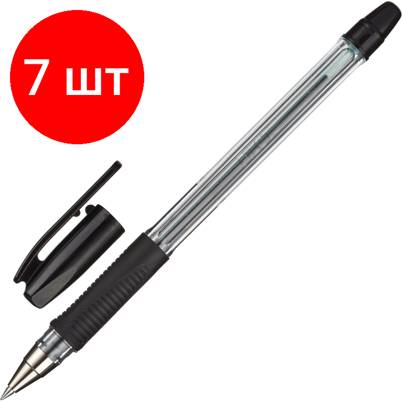 Комплект 7 штук, Ручка шариковая неавтомат. PILOT BPS-GP-EF рез. манж. черн0.18мм