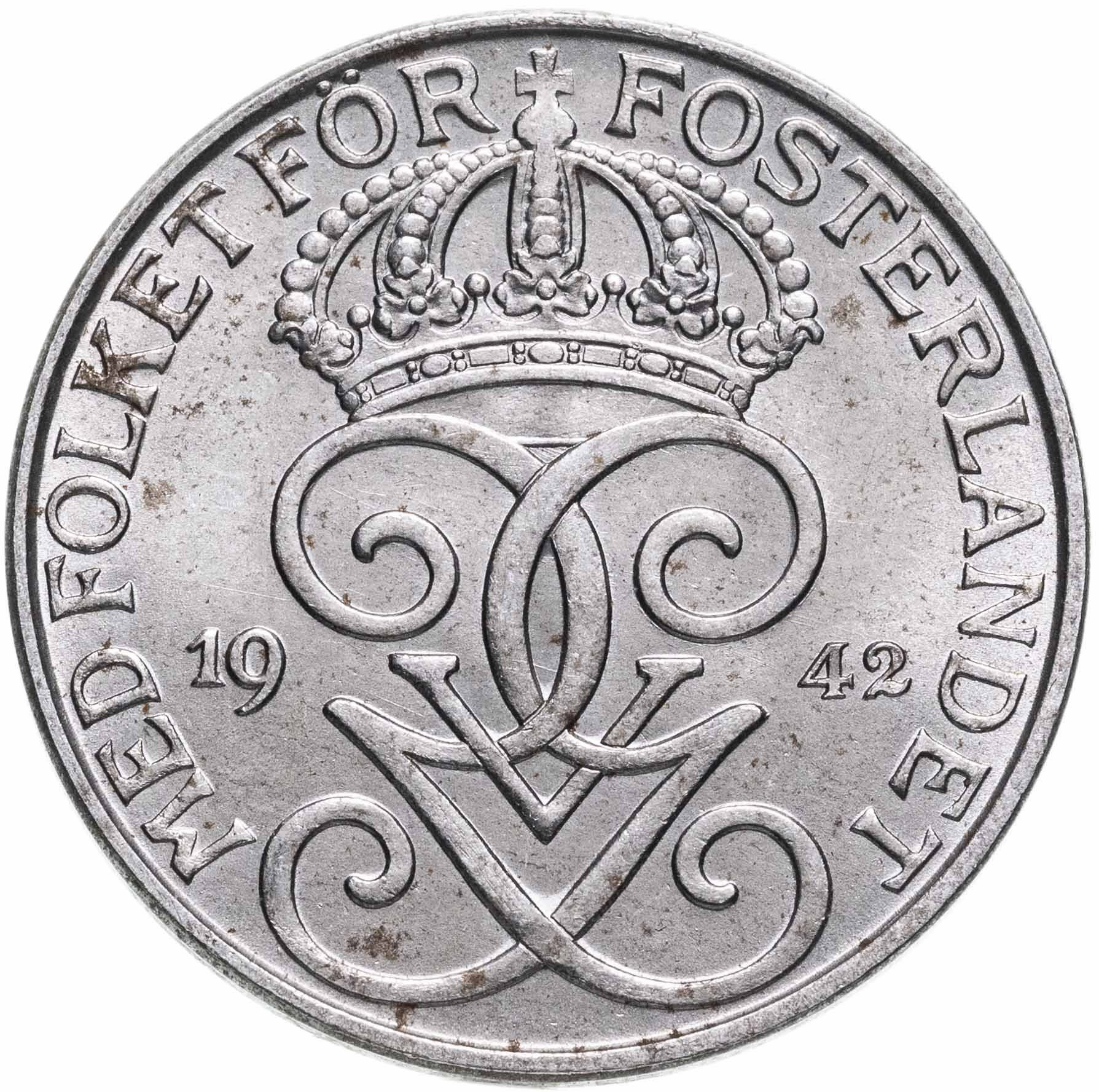 Швеция 5 эре ore 1942, Сталь, в сохранности XF-AU