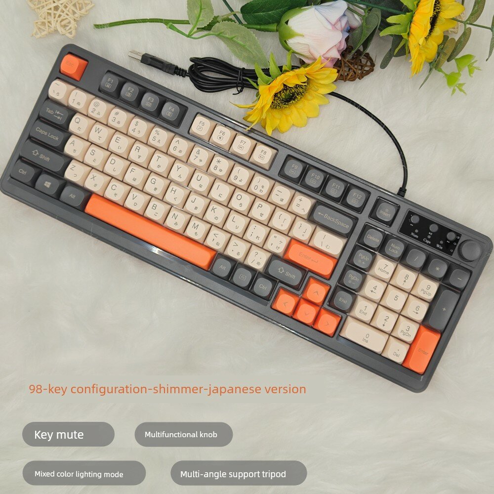 98-клавишная проводная клавиатура с разноцветными кнопками для игр и офисной работы, русская, тайская, фонетическая,