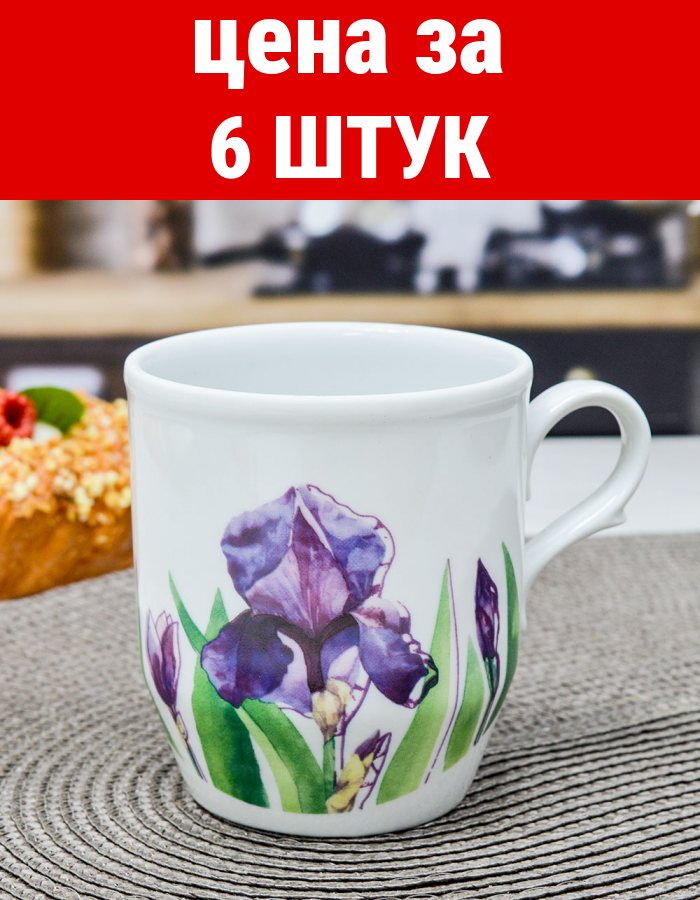 Комплект 6 шт, Кружка 350мл форма Русское поле Ирисы