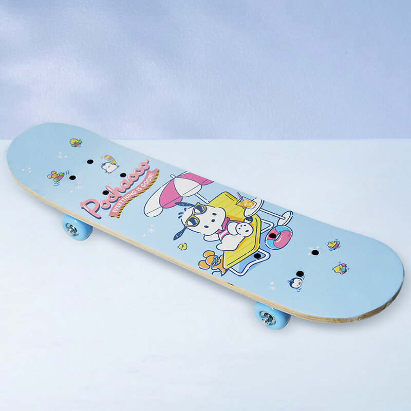 Детский двуххвостый скейтборд Sanrio для начинающих 6-12 лет, четырехколесный самокат с мультяшным дизайном, лонгборд с изображением Куроми.