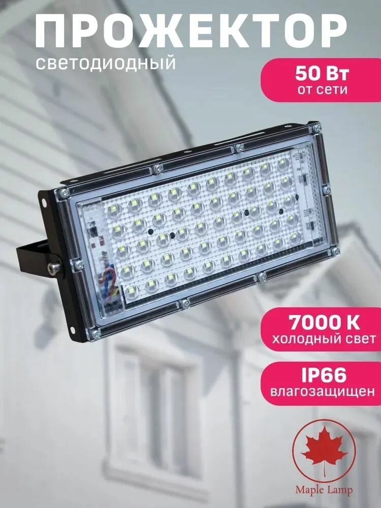 Светодиодный наружный прожектор мощностью 50 Вт/IP65/обычный тип проводки, 220-240 В, черный