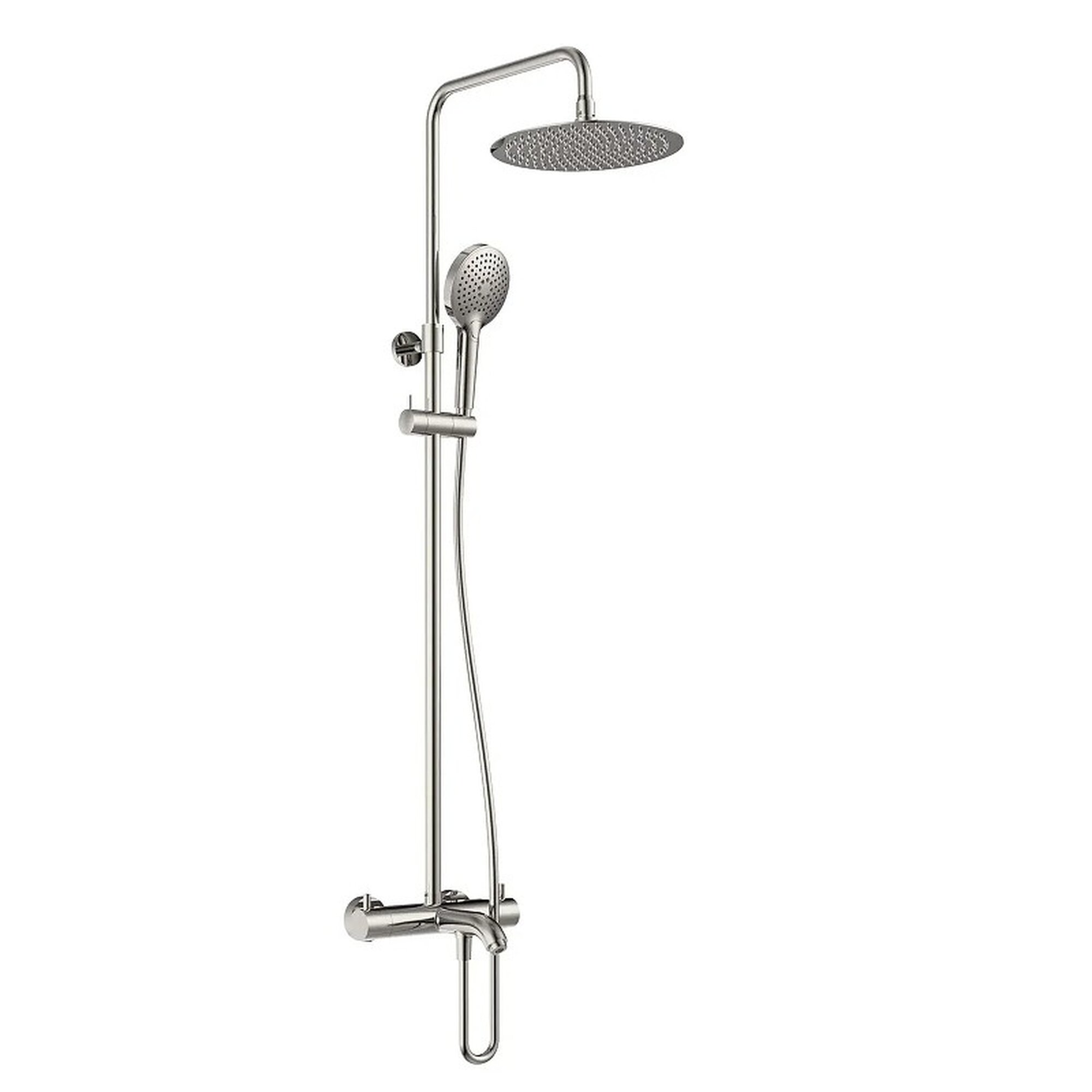 AQM8008BN Душ. сист. с терм. и изливом, O250, лейка 3 реж, высота 1100-1500мм, Brushed nickel