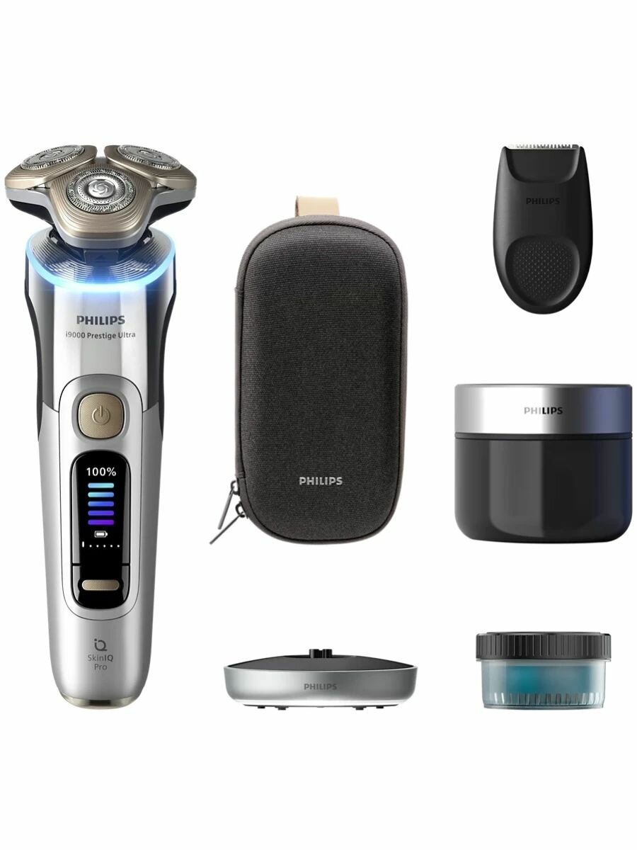 Электробритва роторная Philips Prestige Ultra XP9404/31, для сухого и влажного бритья, с технологией SkinIQ Pro, серебристая/черная