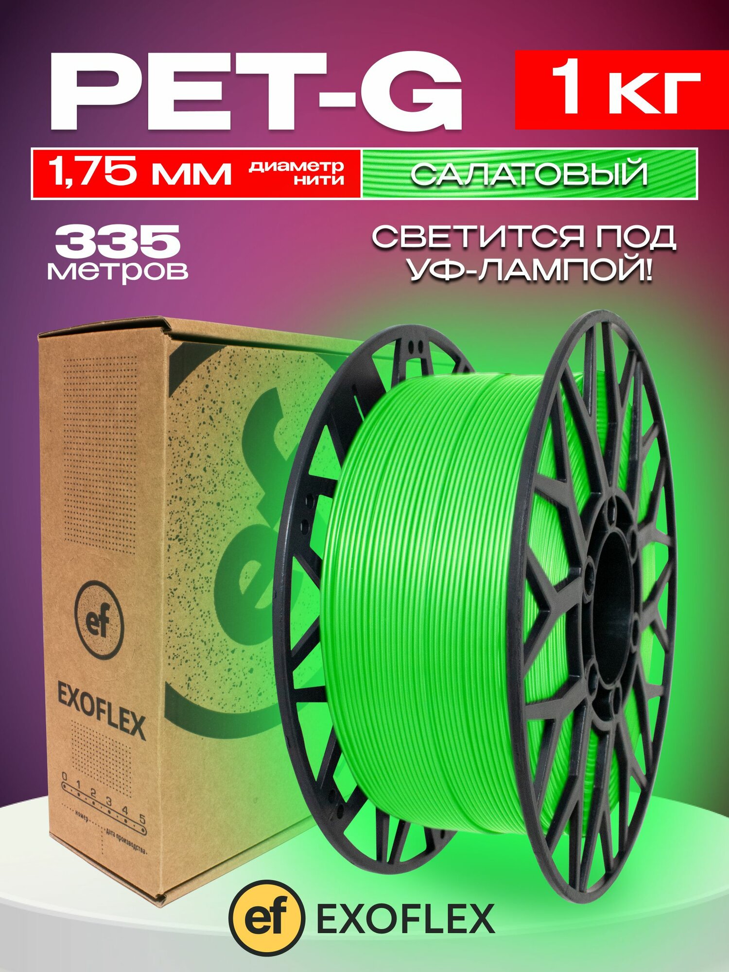 PETG Пластик для 3D принтера, Флуоресцентный Салатовый, Филамент для печати