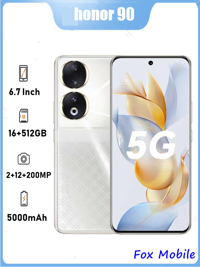 Honor Смартфоны Honor 90 16+512 ГБ белый Global поддержка NFC Google Мобильные телефоны