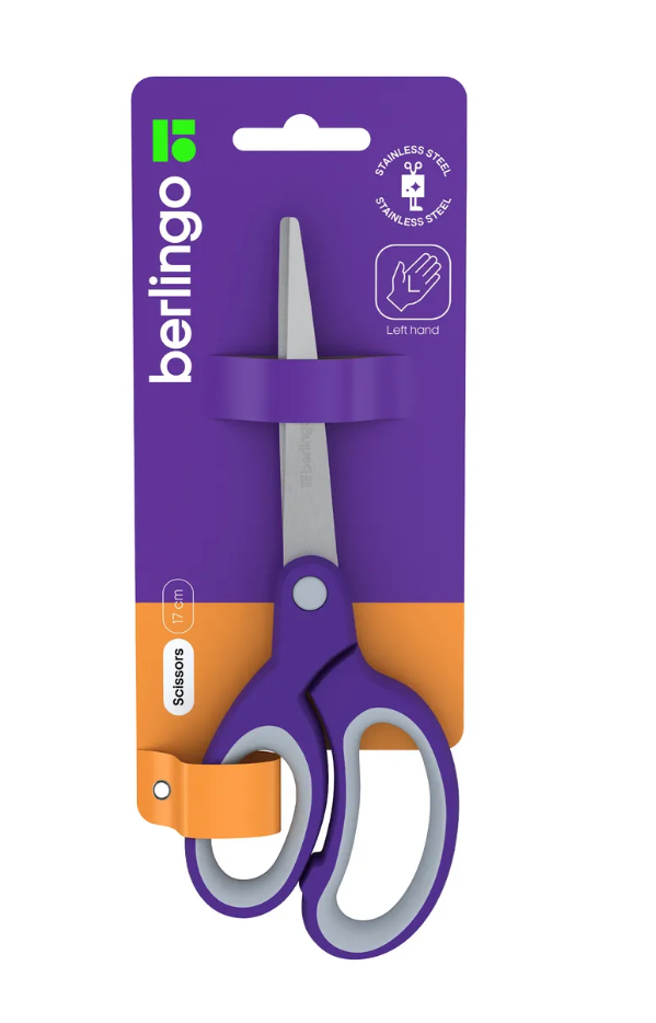 Ножницы для левшей Berlingo 17см, эргономичные ручки, мягкие вставки DNs_17005
