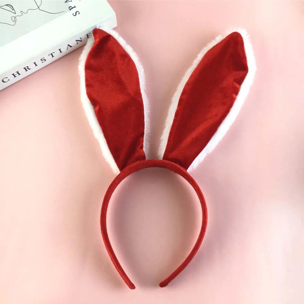 Красный бархатный ободок с ушами кролика