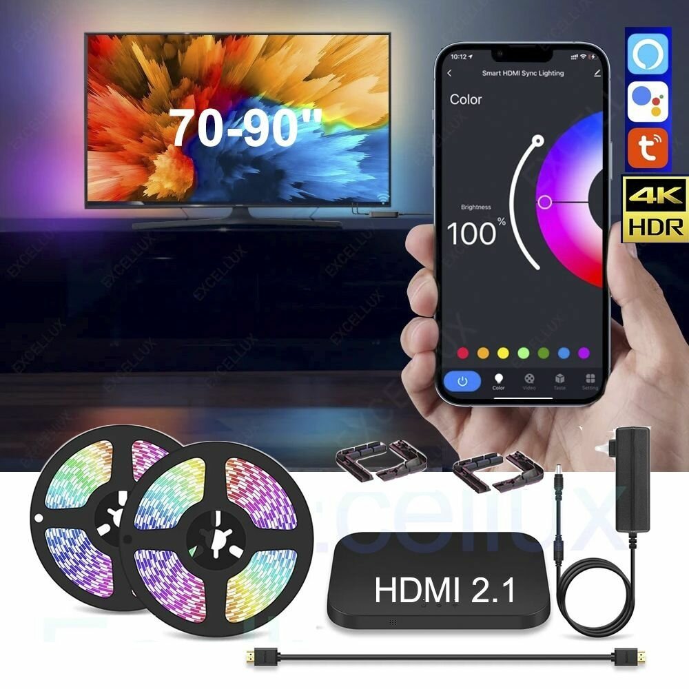 Умная светодиодная лента Ambilight, HDMI 2.1 Sync Box, RGBIC LED Strip, 70-90INCH-TV
