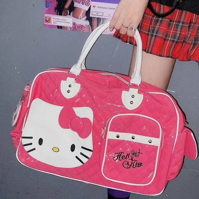 Вместительная сумка через плечо Sanrio Hello Kitty, розовая, из искусственной кожи, милая девчачья сумочка.